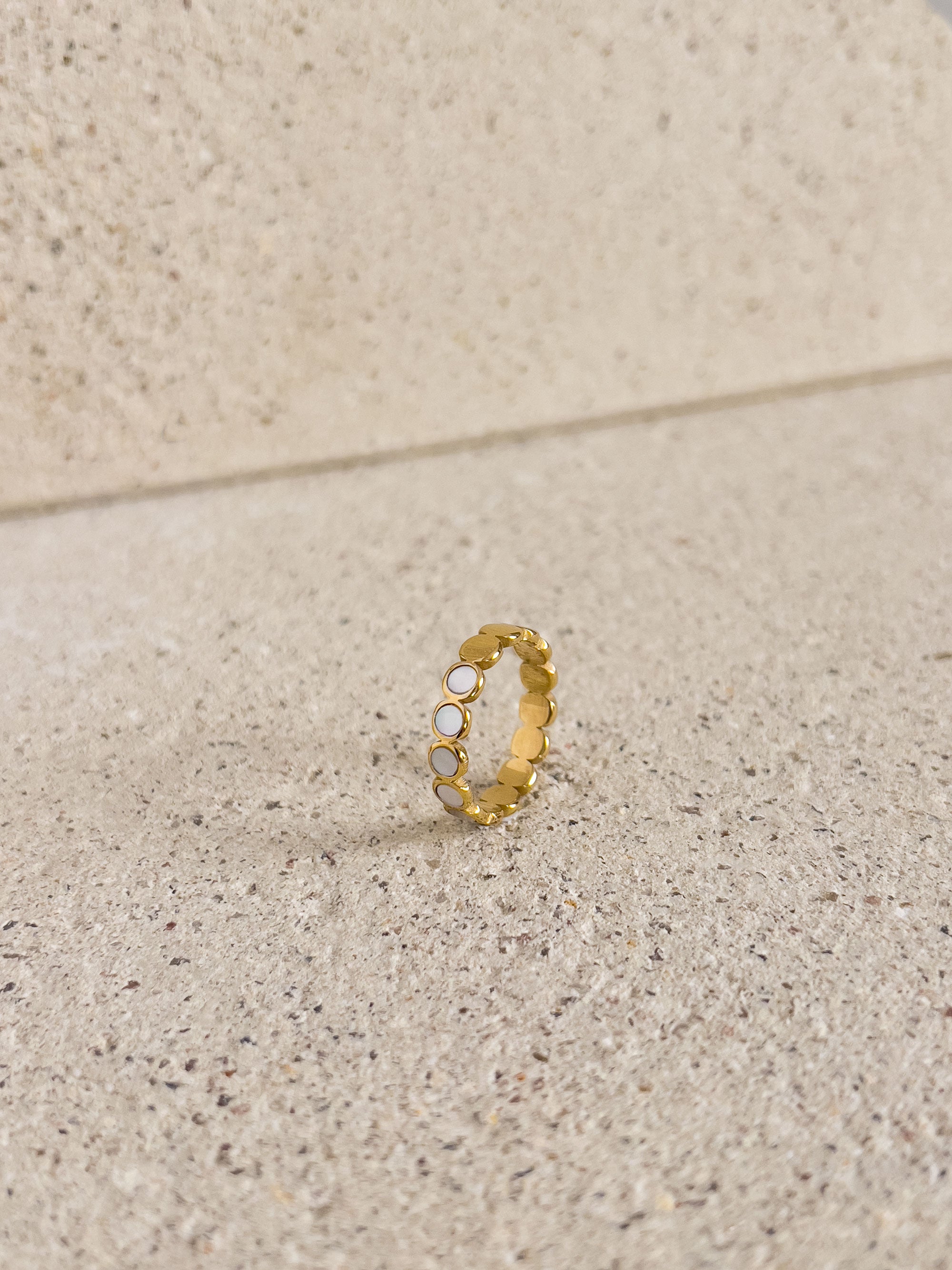 Circles Row Natural Shell Ring Gold | OSKER Jewellery Online