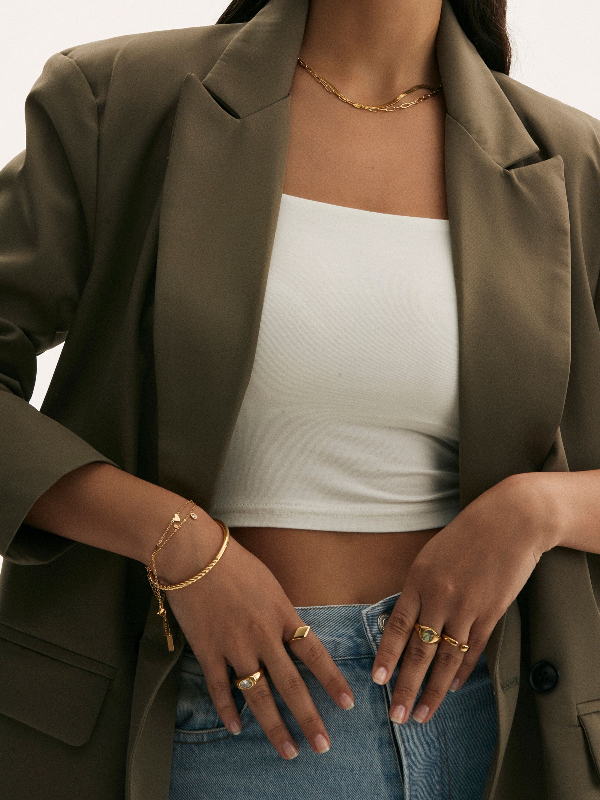 Teardrop Zircon Plain Charms Bracelet Gold | OSKER Jewellery Online