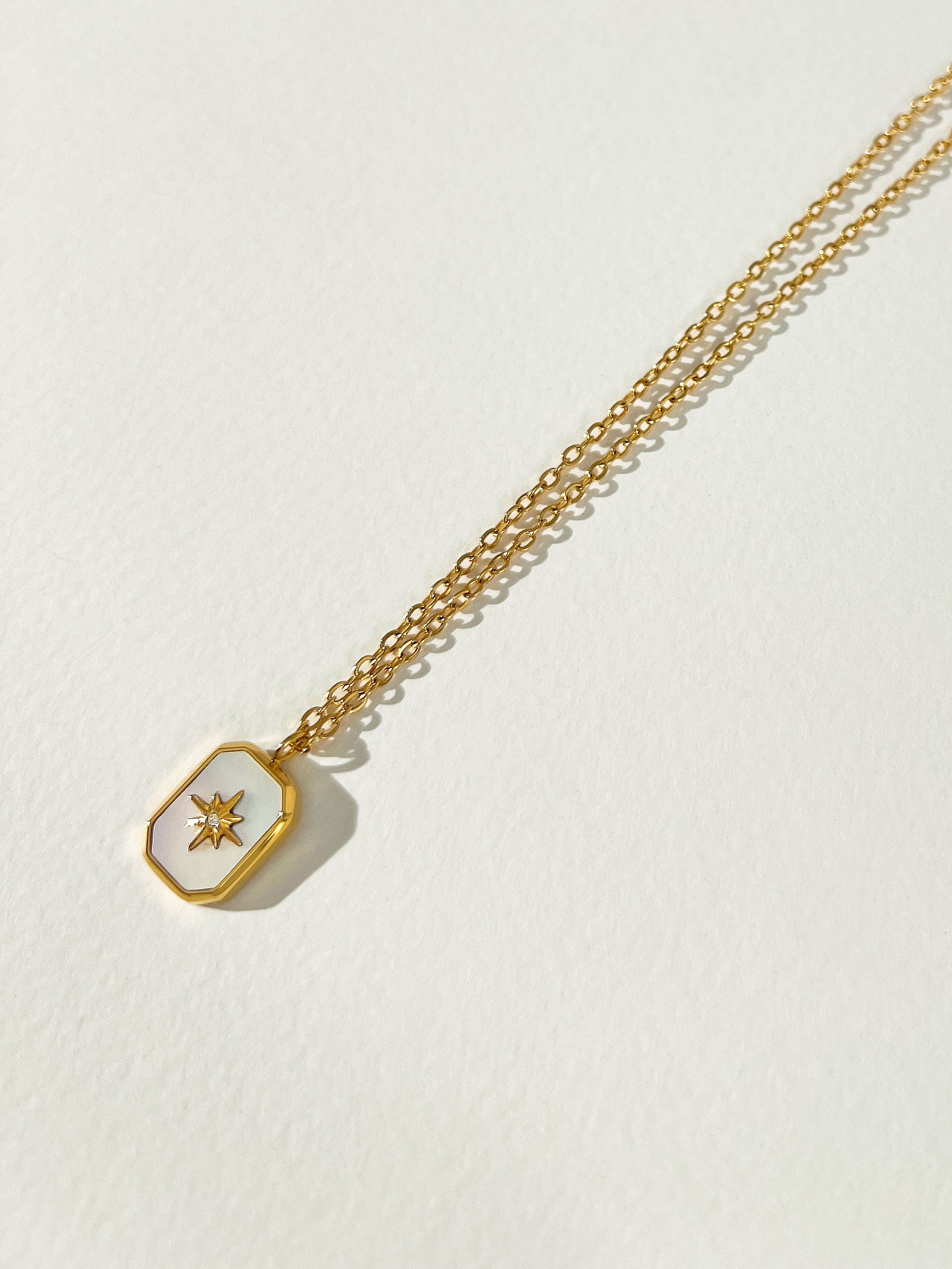 Natural Shell Rectangle Star Charm Necklace Gold | OSKER Jewellery Online