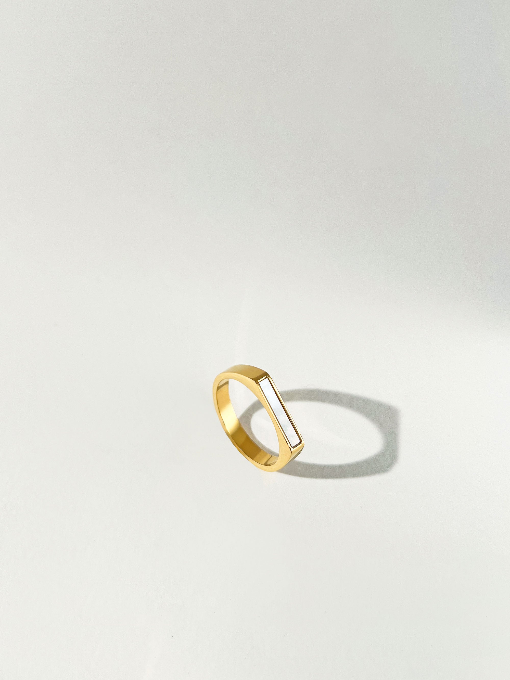 Rectangle Natural Shell Signet Ring Gold | OSKER Jewellery Online