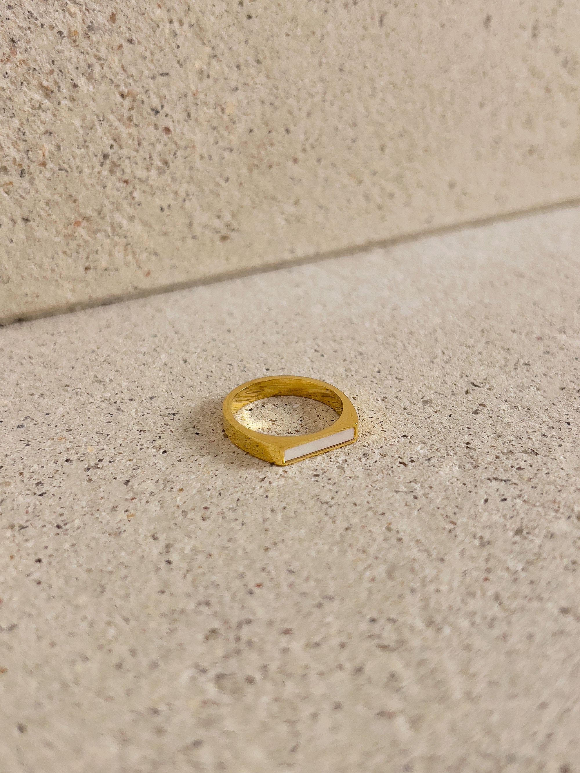 Rectangle Natural Shell Signet Ring Gold | OSKER Jewellery Online