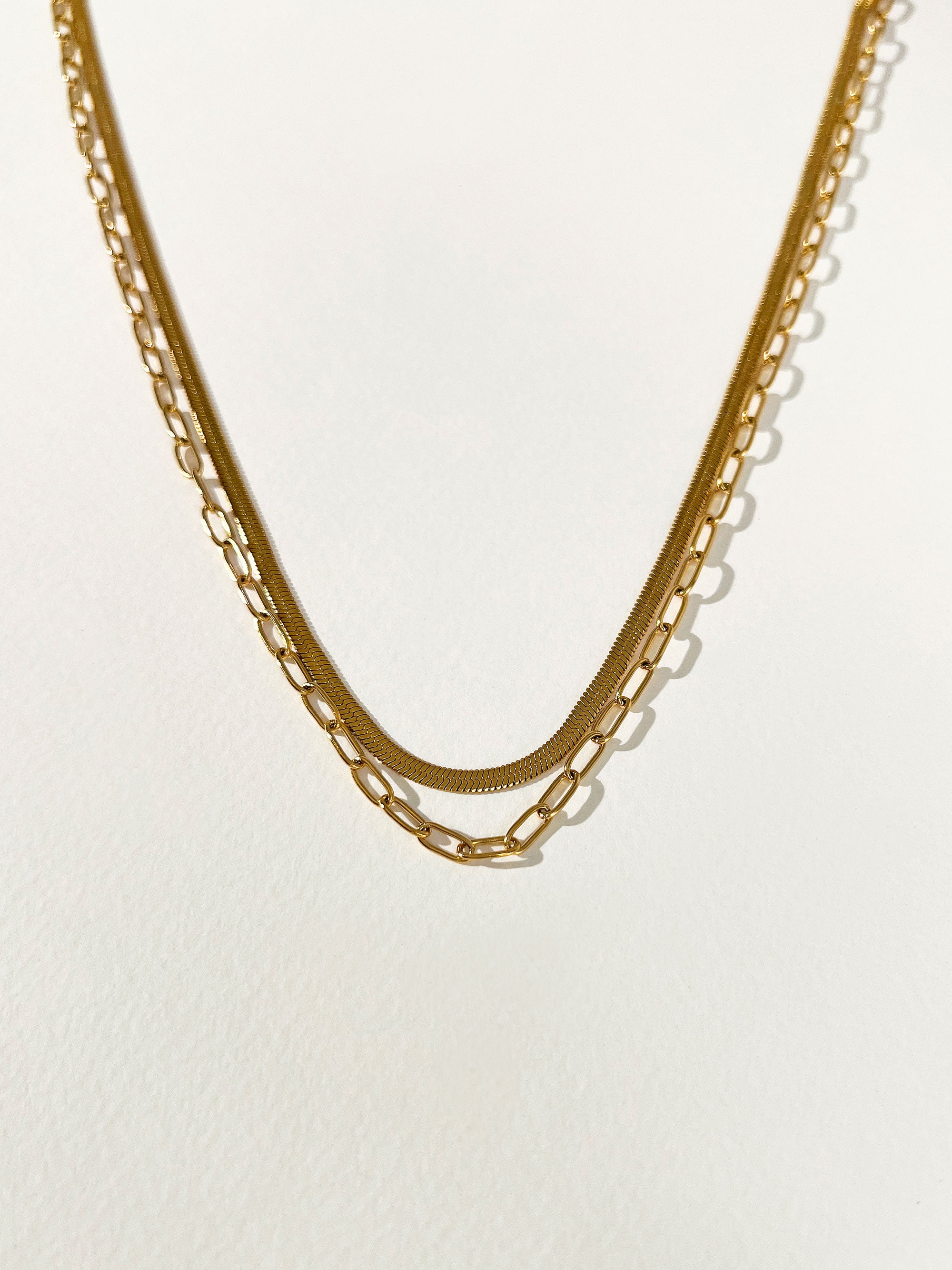 Double Snake & Cable Chains Necklace Gold | OSKER Jewellery Online