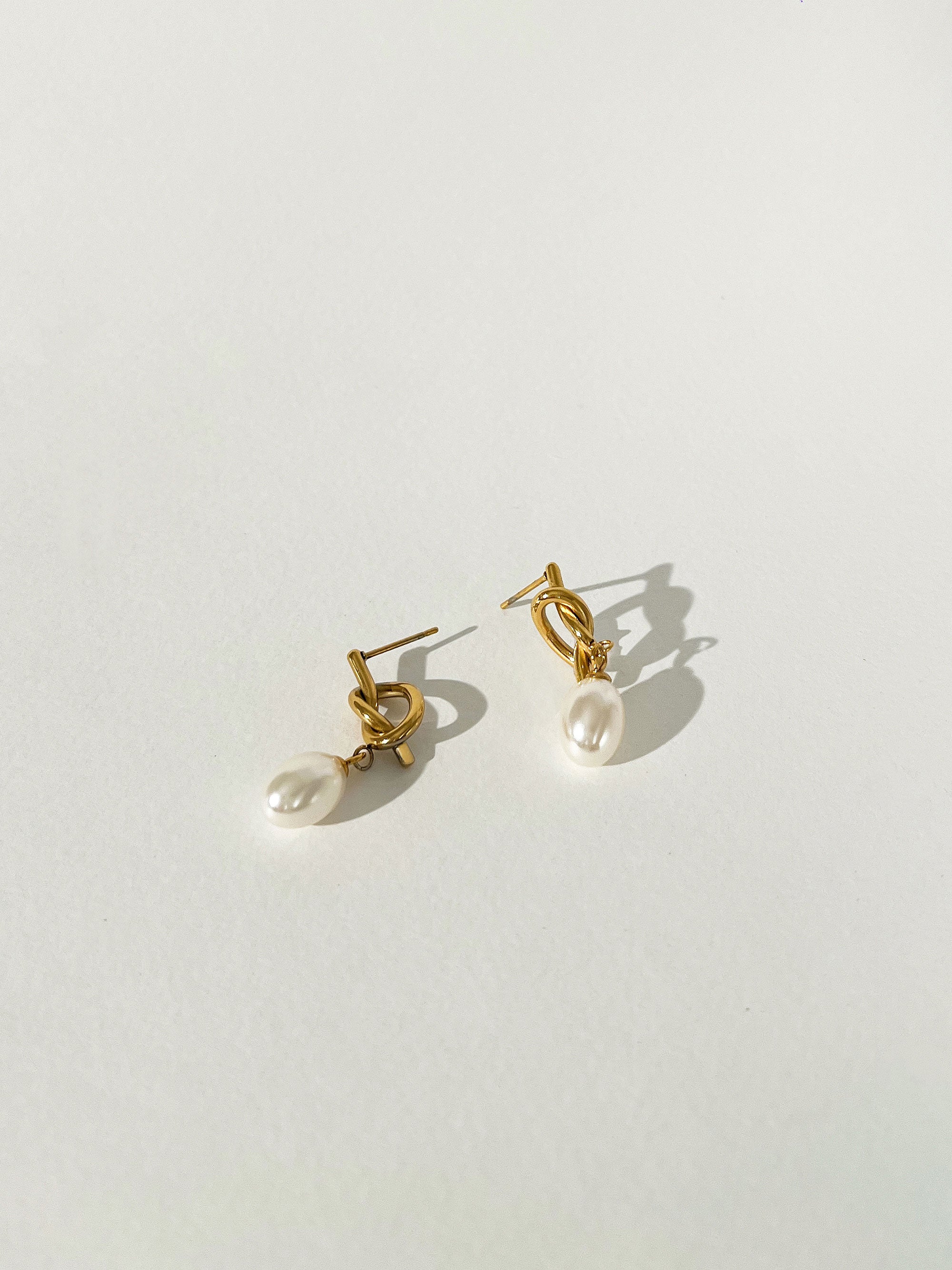 Pearl Charm Knot Earrings Gold | OSKER Jewellery Online