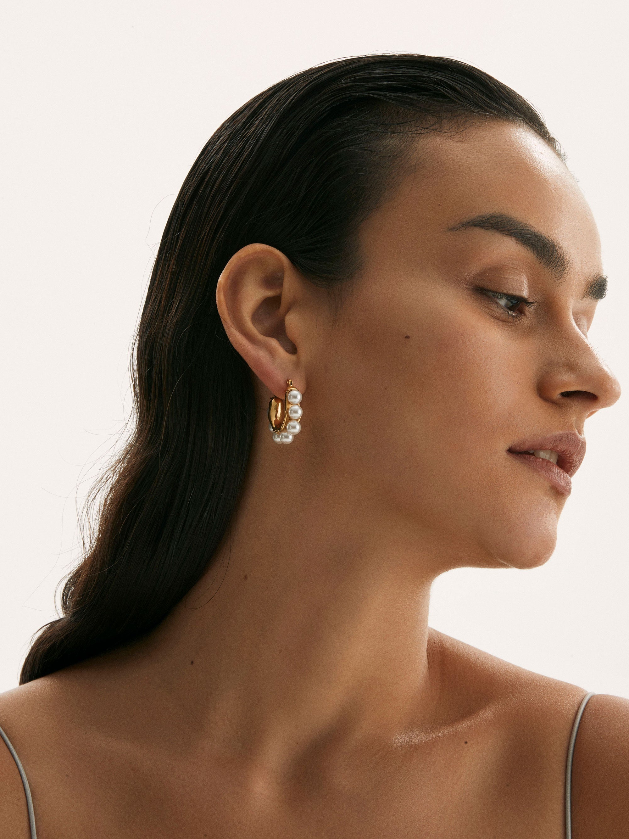 Pearls Hoop Earrings Gold | OSKER Jewellery Online