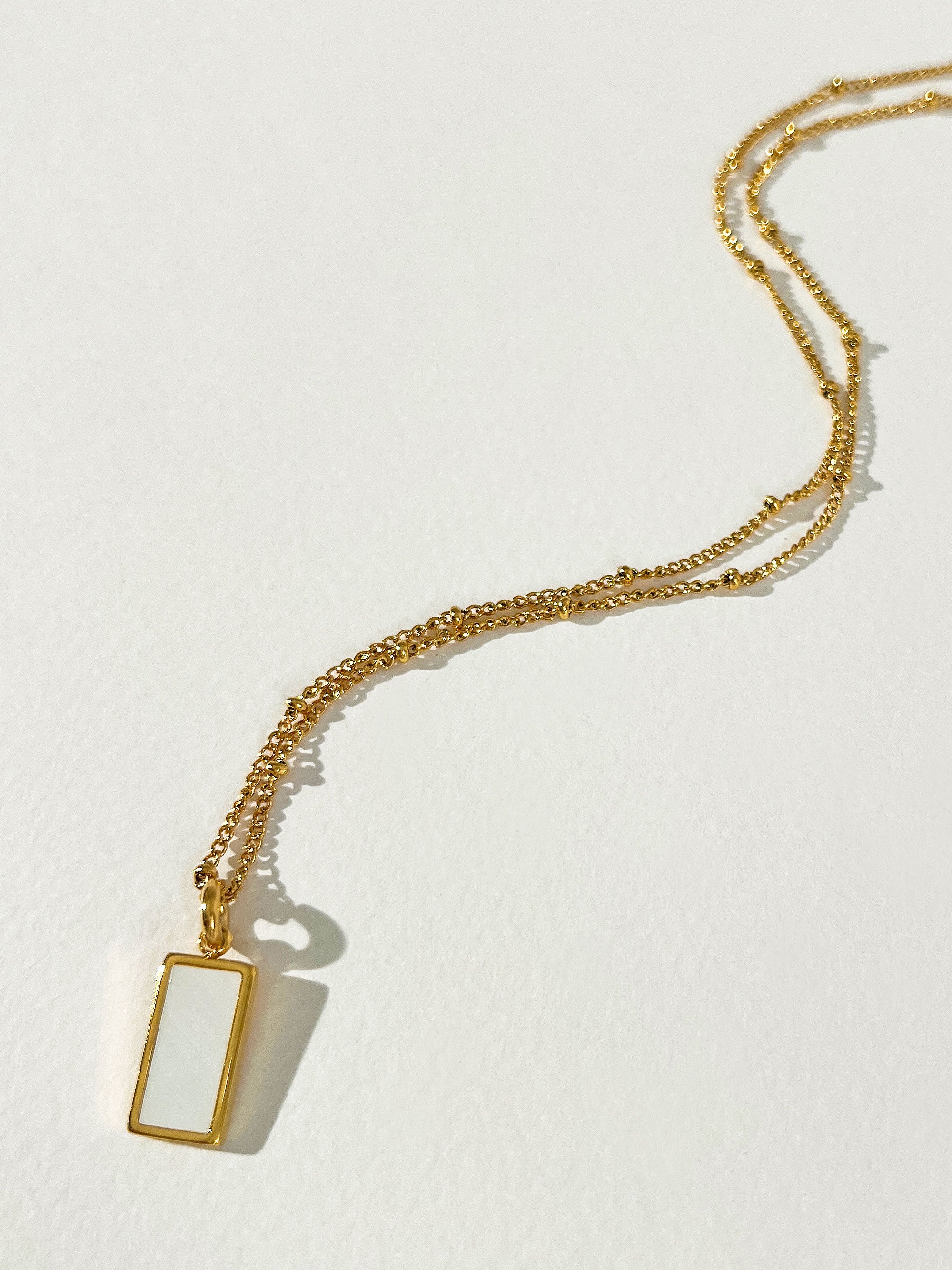 Natural Shell Rectangle Charm Beaded Chain Necklace White | OSKER ...